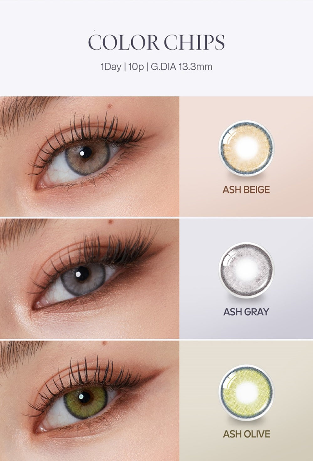 OLENS Nella One Day Ash Olive Beige Contact Lenses 10 Pack– Trendy ...